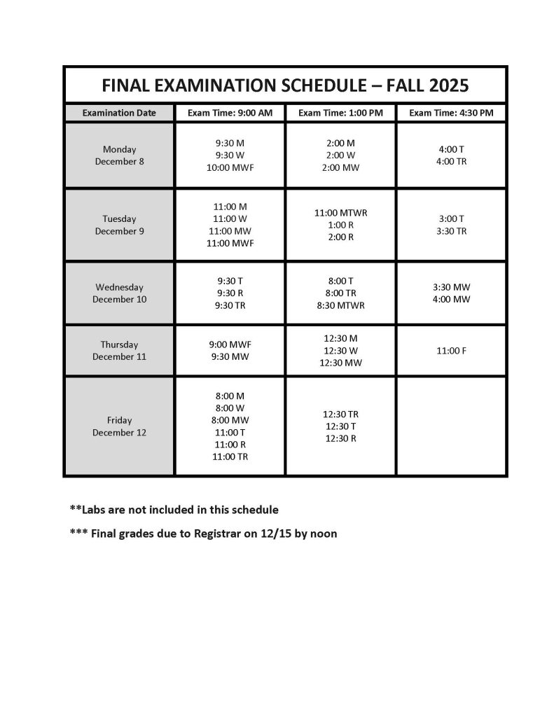 Fall 2025 Exam Schedule | Richard Bland College